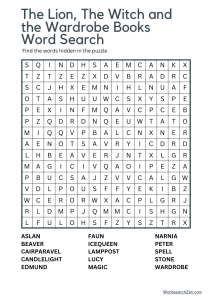 The Lion, The Witch and the Wardrobe Books Word Search Free Printable ...