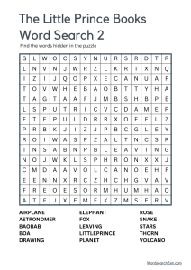 The Little Prince Books Word Search Free Printable PDF File ...