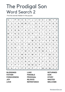 The Prodigal Son Word Search Free Printable PDF File - WordsearchZen.com