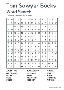 Tom Sawyer Books Word Search Free Printable PDF File - WordsearchZen.com