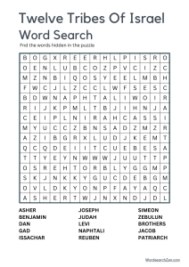 Twelve Tribes Of Israel Word Search Free Printable PDF File ...