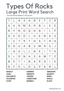 Types Of Rocks Large Print Word Search Free Printable PDF File ...