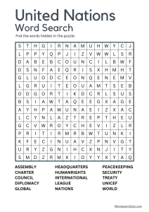 United Nations Word Search Free Printable PDF File - WordsearchZen.com
