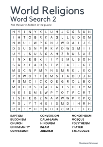 World Religions Word Search Free Printable PDF File - WordsearchZen.com