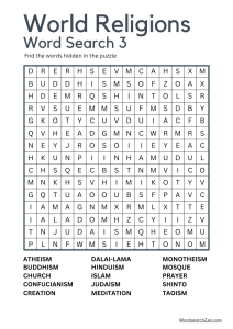 World Religions Word Search Free Printable PDF File - WordsearchZen.com