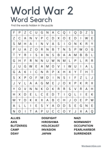 World War 2 Word Search Free Printable PDF File - WordsearchZen.com