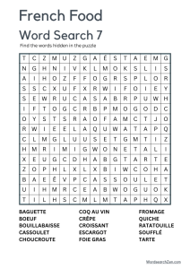 French Food Word Search 7 Free Printable PDF File - WordsearchZen.com