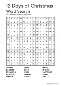 12 Days of Christmas Word Search Free Printable PDF File ...
