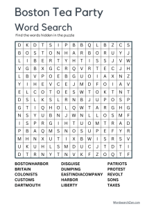Boston Tea Party Word Search 4 Free Printable PDF File - WordsearchZen.com