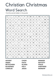 Christian Christmas Word Search Free Printable PDF File - WordsearchZen.com