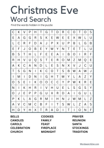 Christmas Eve Word Search Free Printable PDF File - WordsearchZen.com