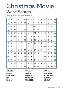 Christmas Movie Word Search Free Printable PDF File - WordsearchZen.com