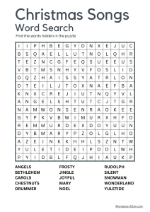 Christmas Songs Word Search Free Printable PDF File - WordsearchZen.com