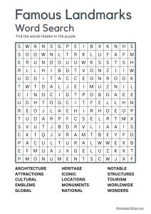 Famous Landmarks Word Search Free Printable PDF File - WordsearchZen.com