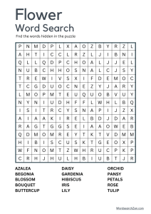 Flower Word Search Free Printable PDF File - WordsearchZen.com