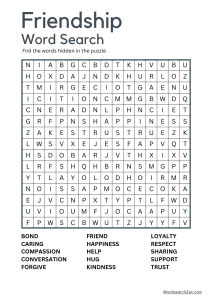 Friendship Word Search Free Printable PDF File - WordsearchZen.com