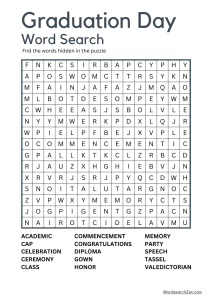 Graduation Day Word Search Free Printable PDF File - WordsearchZen.com
