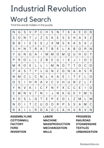 Industrial Revolution Word Search 18 Free Printable PDF File ...
