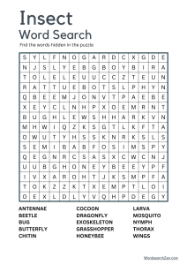 Insect Word Search Free Printable PDF File - WordsearchZen.com