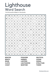 Lighthouse Word Search Free Printable PDF File - WordsearchZen.com