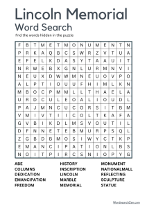 Lincoln Memorial Word Search Free Printable PDF File - WordsearchZen.com