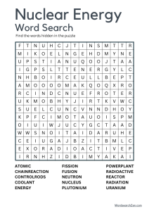 Nuclear Energy Word Search Free Printable PDF File - WordsearchZen.com