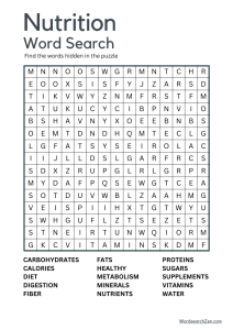 Nutrition Word Search Free Printable PDF File - WordsearchZen.com