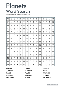 Planets Word Search Free Printable PDF File - WordsearchZen.com