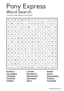 Pony Express Word Search 30 Free Printable PDF File - WordsearchZen.com