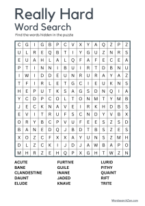 Really Hard Word Search Free Printable PDF File - WordsearchZen.com
