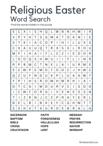Religious Easter Word Search Free Printable PDF File - WordsearchZen.com