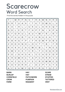 Scarecrow Word Search Free Printable PDF File - WordsearchZen.com