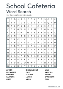 School Cafeteria Word Search Free Printable PDF File - WordsearchZen.com