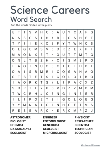 Science Careers Word Search Free Printable PDF File - WordsearchZen.com