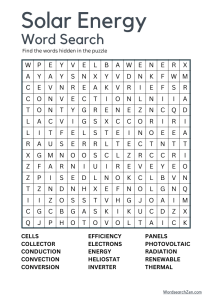 Solar Energy Word Search Free Printable PDF File - WordsearchZen.com