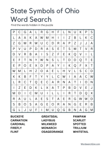 State Symbols Of Ohio Word Search Free Printable PDF File ...