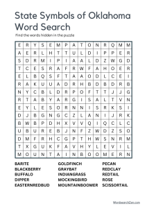 State Symbols of Oklahoma Word Search Free Printable PDF File ...