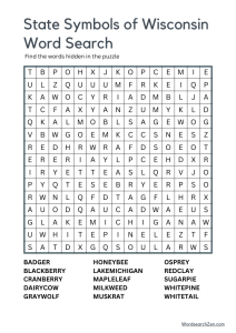 State Symbols of Wisconsin Word Search Free Printable PDF File ...