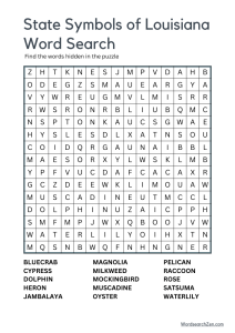 State Symbols of Louisiana Word Search Free Printable PDF File ...