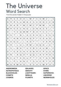The Universe Word Search Free Printable PDF File - WordsearchZen.com