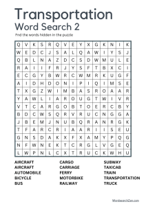 Transportation Word Search Free Printable PDF File - WordsearchZen.com