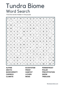 Tundra Biome Word Search Free Printable PDF File - WordsearchZen.com