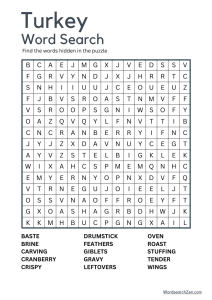 Turkey Word Search Free Printable PDF File - WordsearchZen.com