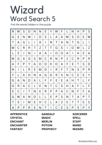 Wizard Word Search Free Printable PDF File - WordsearchZen.com