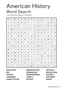 American History Word Search Free Printable PDF File - WordsearchZen.com