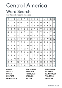 Central America Word Search Free Printable PDF File - WordsearchZen.com