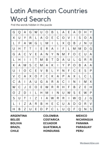 Latin American Countries Word Search Free Printable PDF File ...