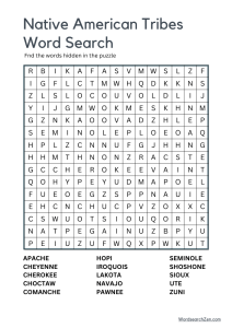 Native American Tribes Word Search Free Printable PDF File ...