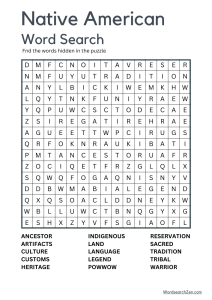 Native American Word Search Free Printable PDF File - WordsearchZen.com
