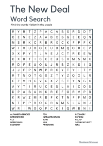 The New Deal Word Search 36 Free Printable PDF File - WordsearchZen.com